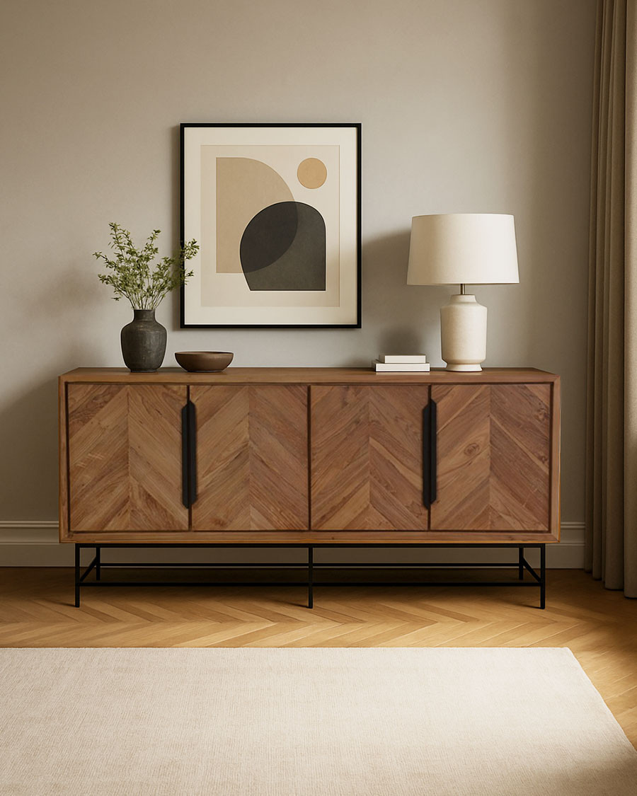 Grand Buffet blanc et naturel en Mindy massif - Inda | Uniqka Design